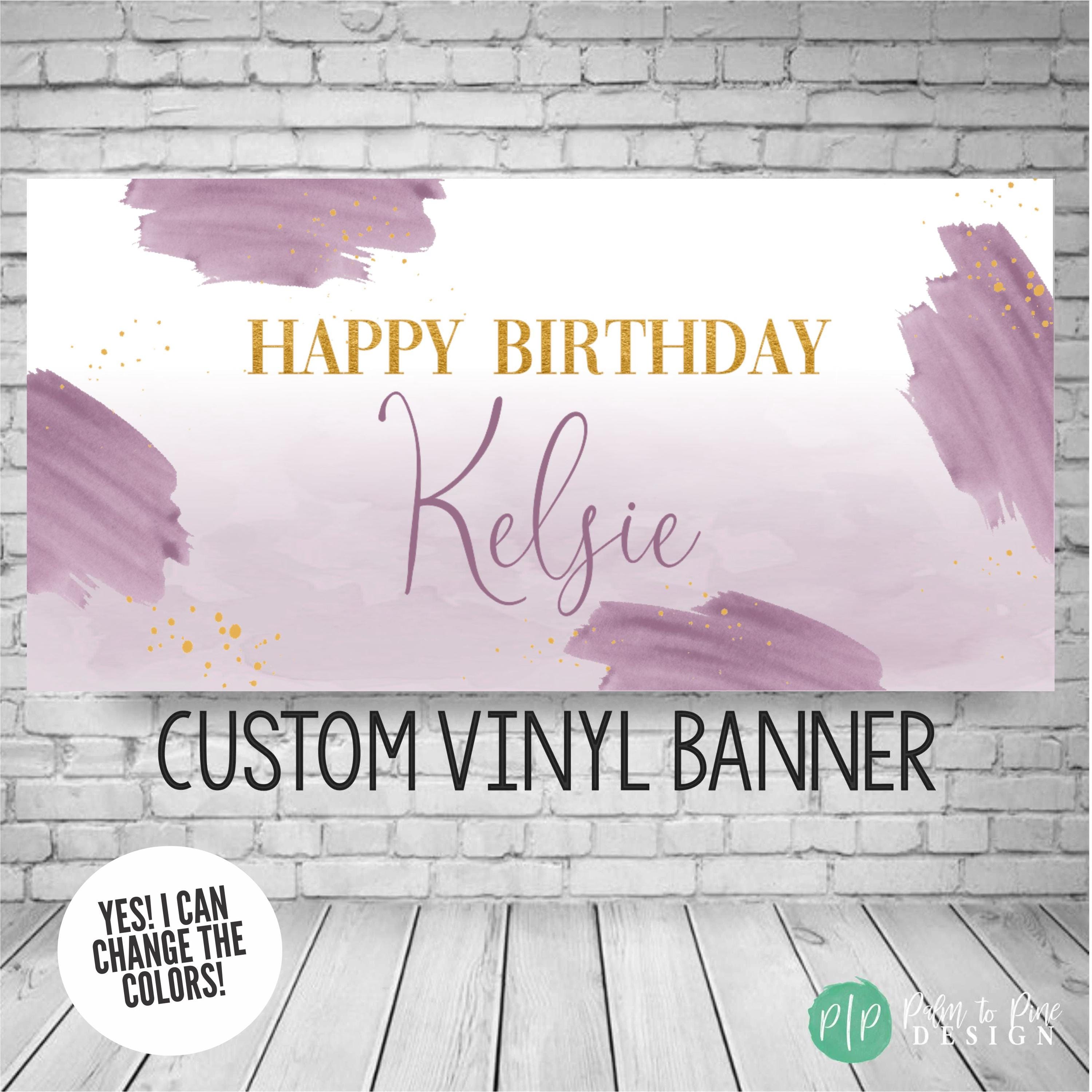 Personalized Purple & Gold Watercolor Birthday Banner – Palm to Pine Design