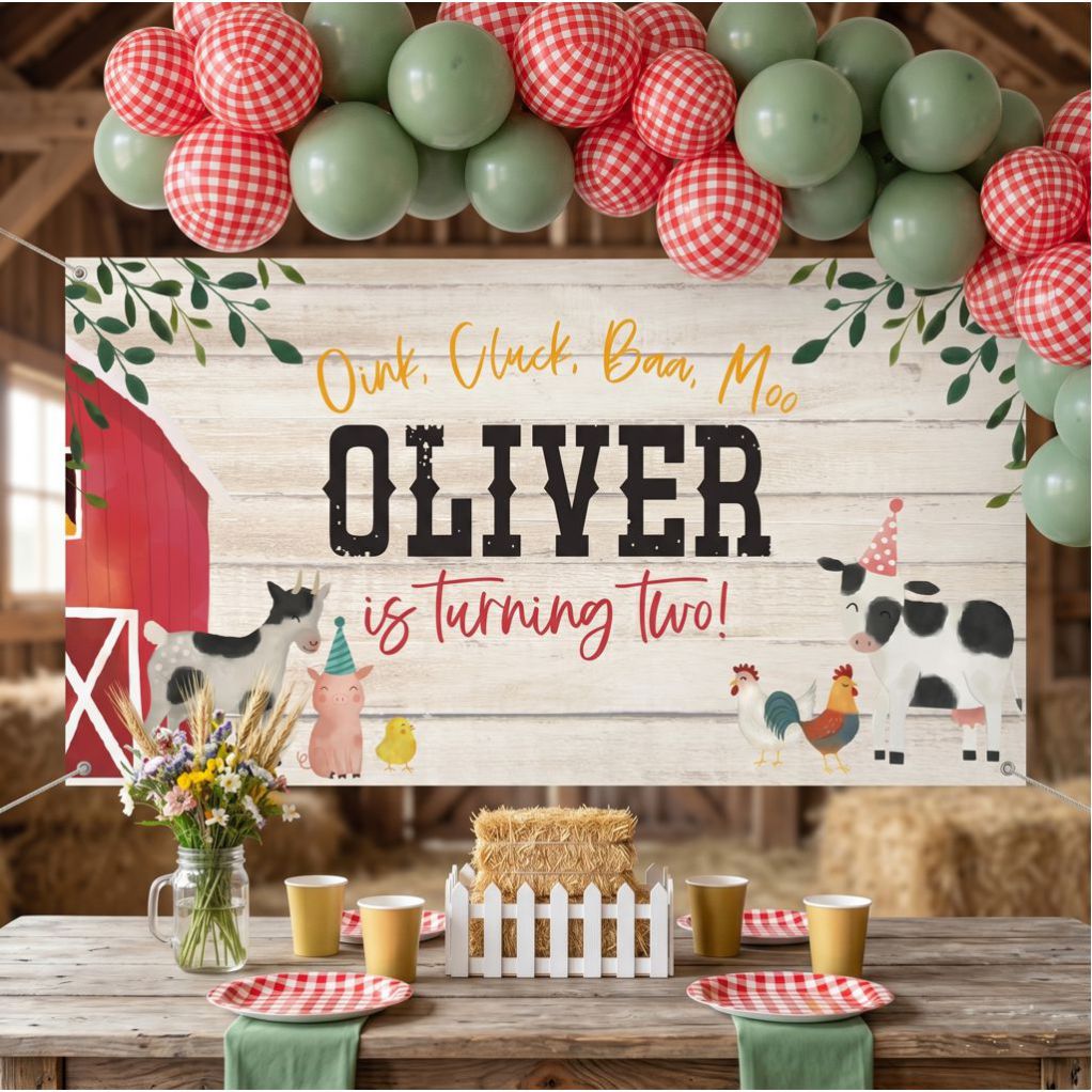 Farm-Themed Birthday Invites and Banners your Barnyard Bash – Palm to ...