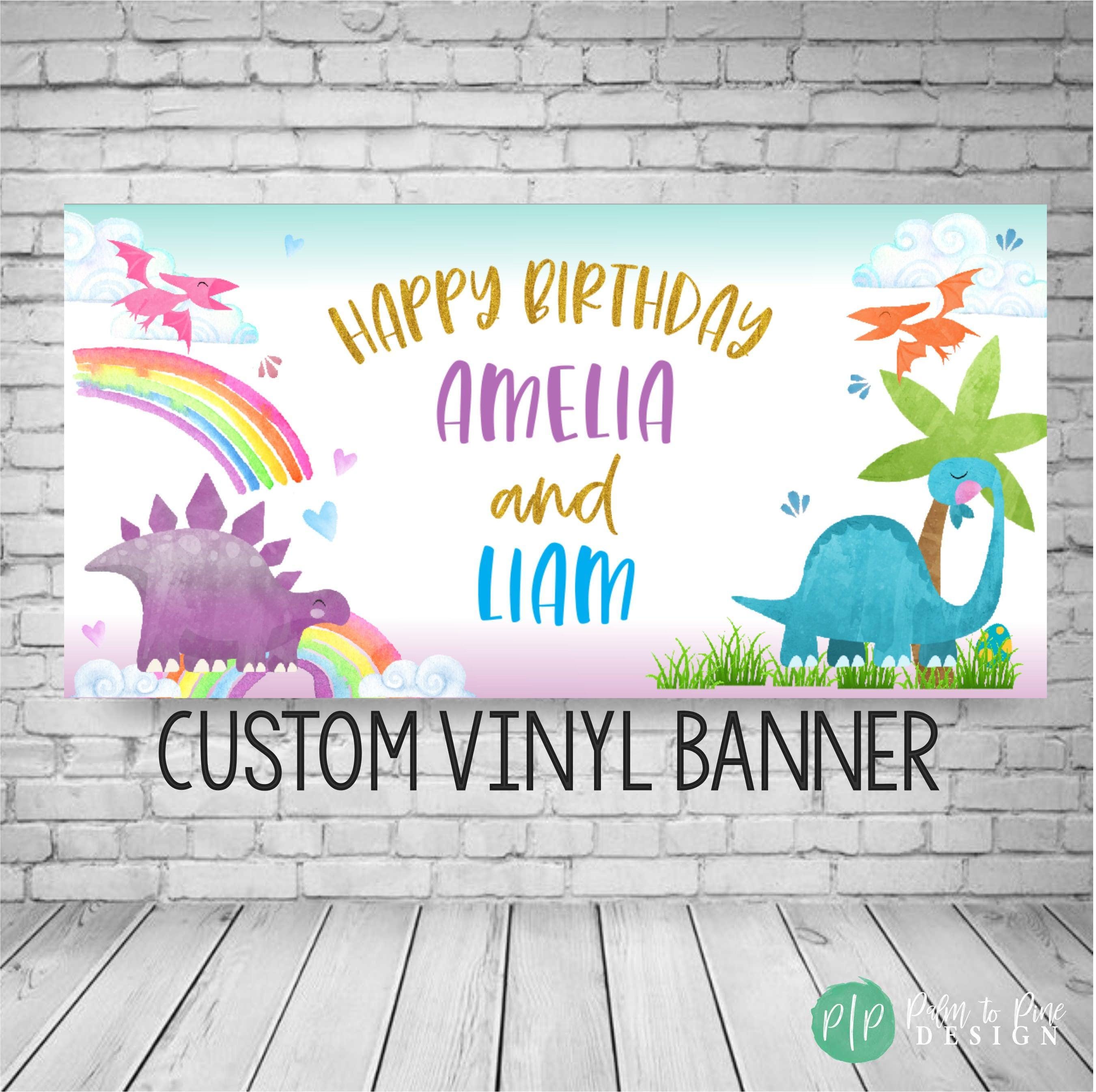 Dinosaur Birthday Banner, Joint Sibling Dino Party Backdrop (Digital o ...