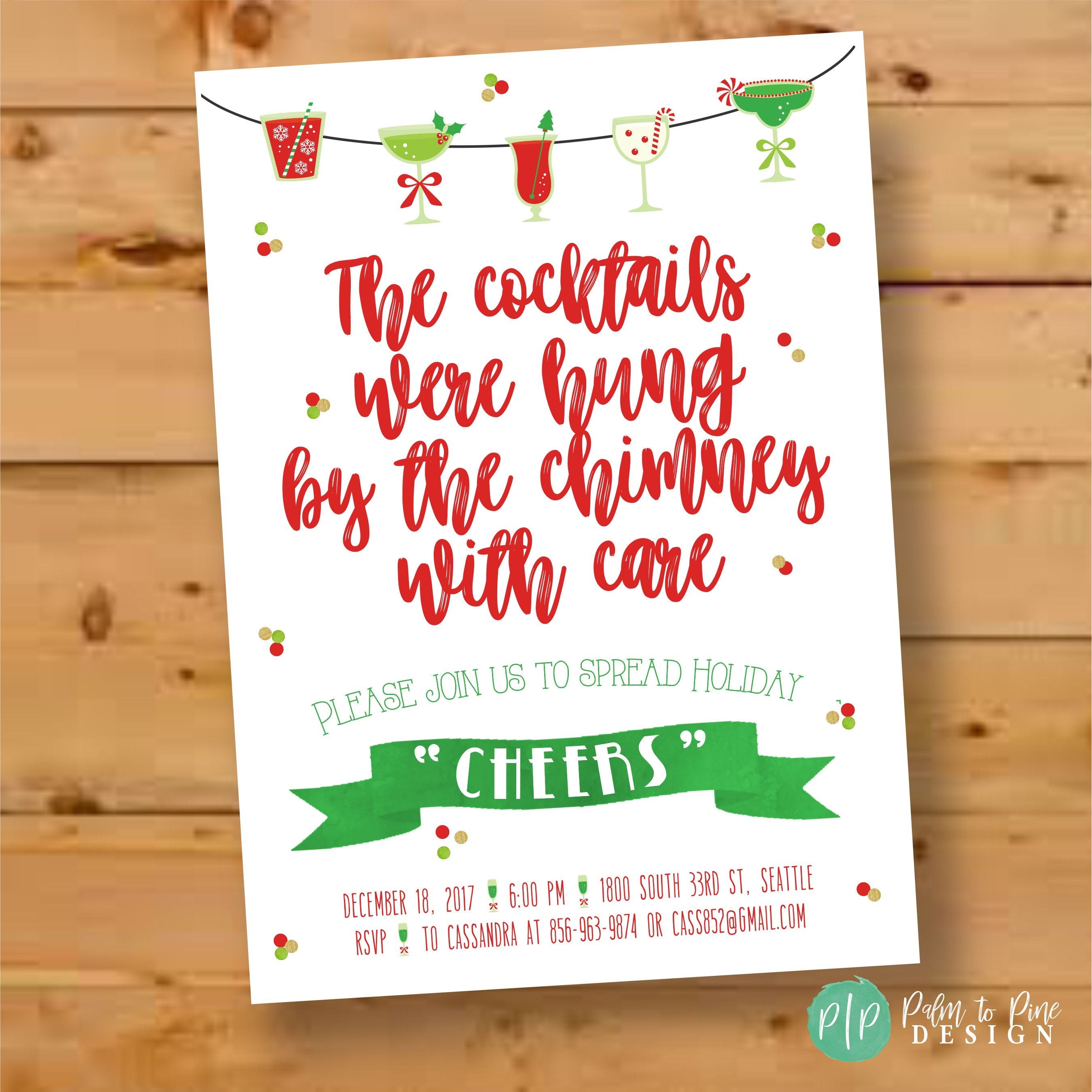 Christmas Cocktail Party Invitation Printable, Holiday Entertaining In ...