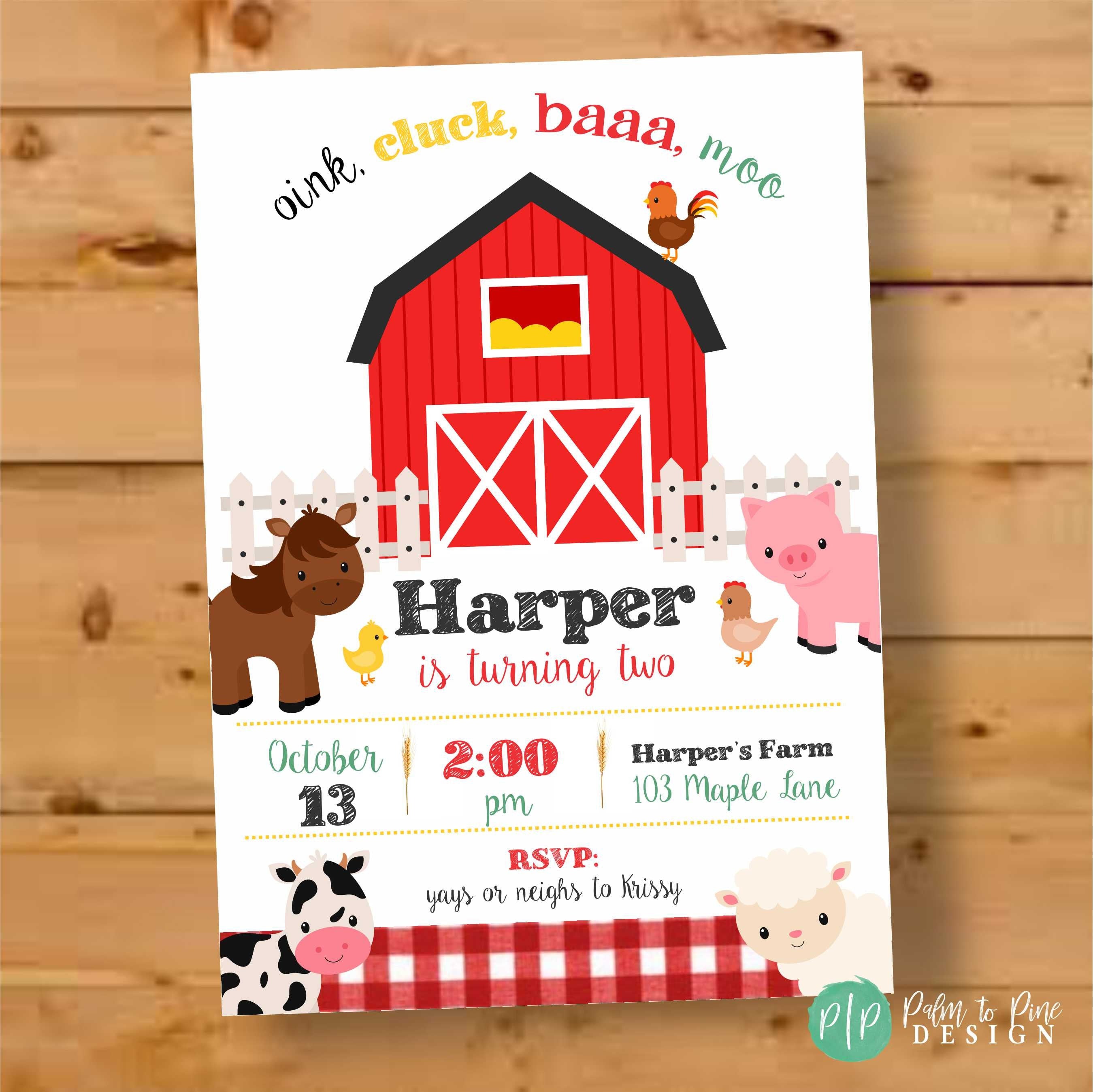 Farm birthday invitation – Palm to Pine Design